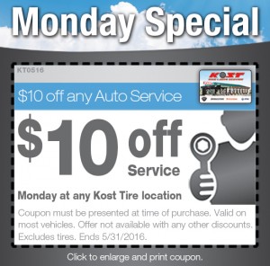 Kost Tire Monday Special | Kost Tire and Auto – Tires and Auto Service ...